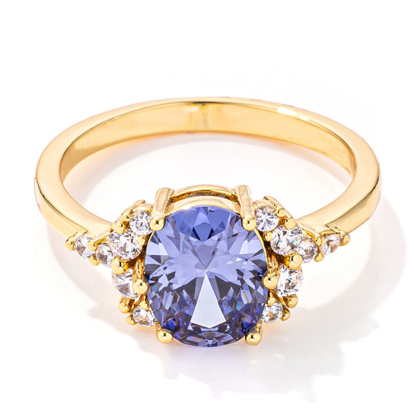 3ct. Gold Plated Oval Tanzanite CZ Engagement Ring R08760G-C21 - J GOODIN