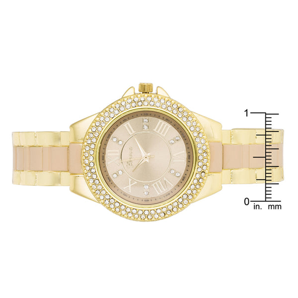 Gold Metal Cuff Watch With Crystals - Beige - J GOODIN